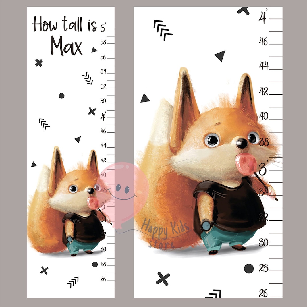 Fox Growth Chart Animals Nursery Wall Hanging Decor Boy Height Chart ...