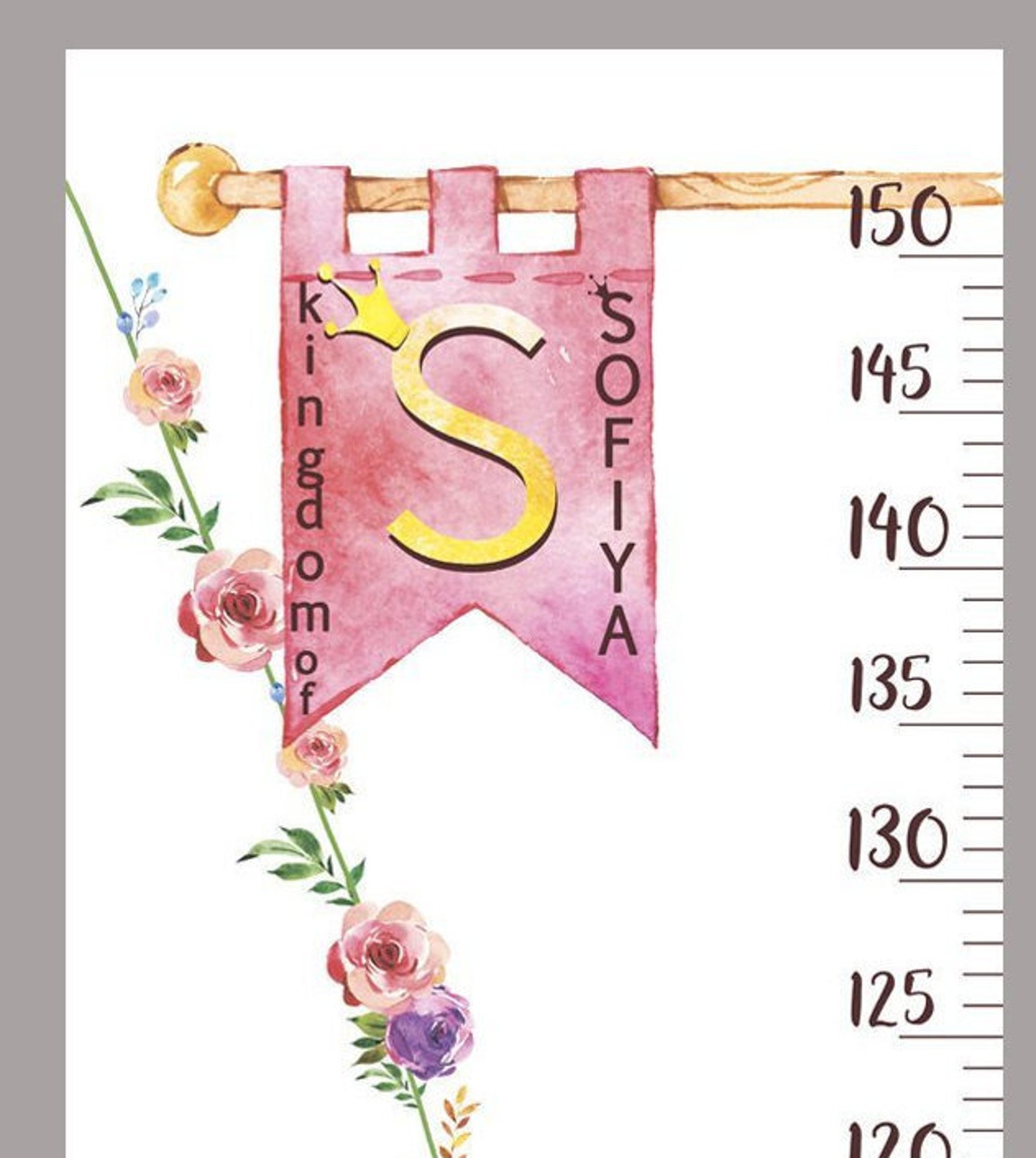 Princess Growth Chart Canvas Height Chart for Baby Girl Fairytale ...