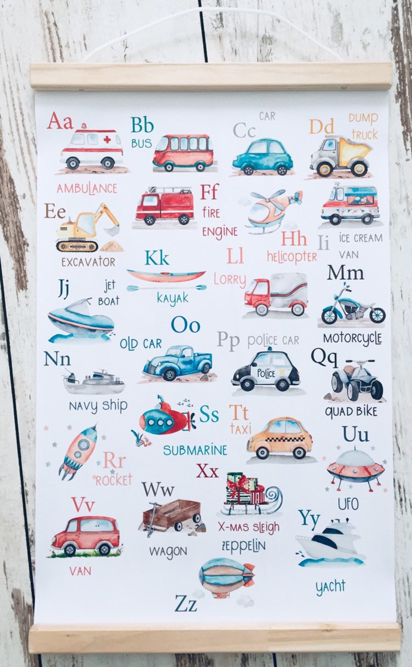 Transportation Alphabet Poster Watercolor Transport Nursery - Etsy