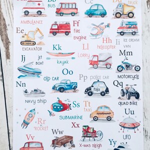 Transportation Alphabet Poster Watercolor Transport Nursery Wall Decor ...