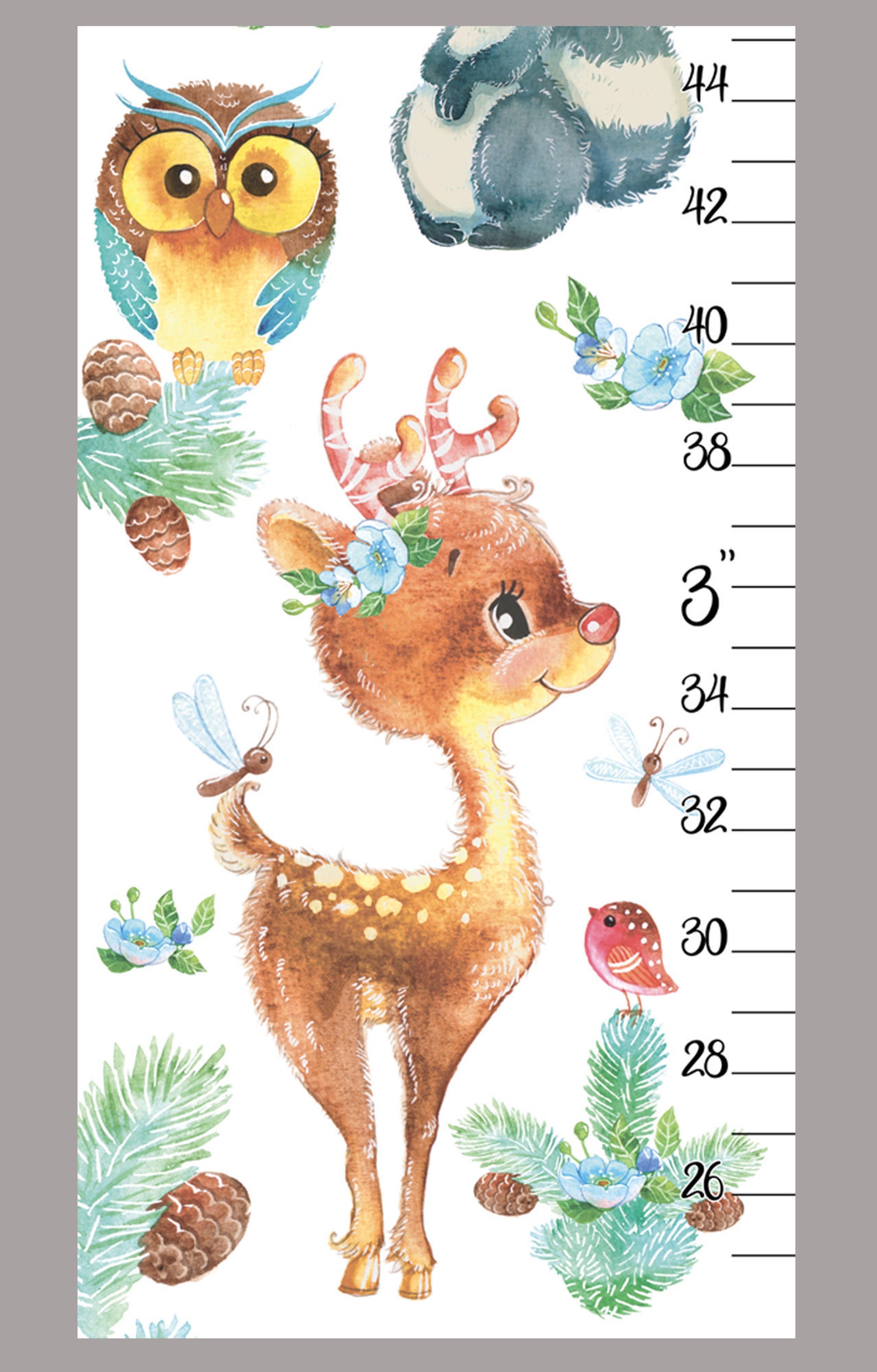 Forest Animals Growth Chart Woodland Nursery Art Canvas | Etsy