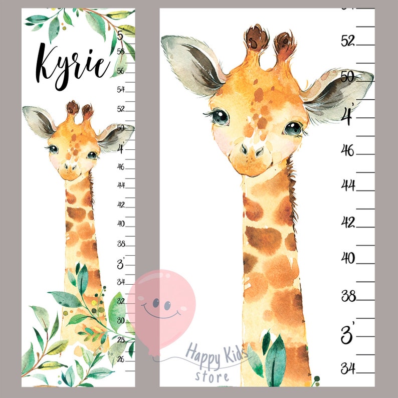 Giraffe Growth Chart Safari Height Chart Baby Animals Nursery - Etsy