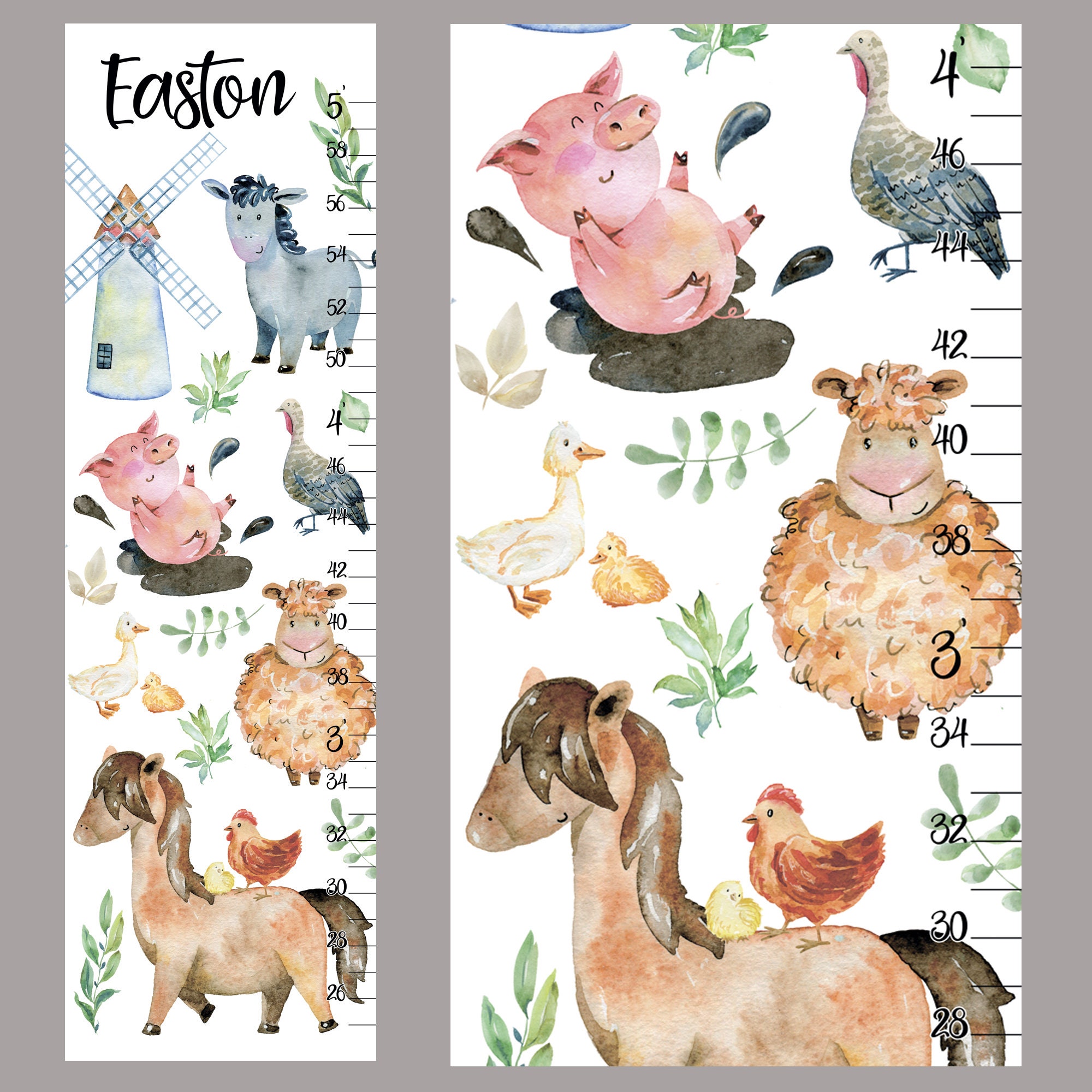 Growth chart Farm animals Canvas personalized height chart | Etsy