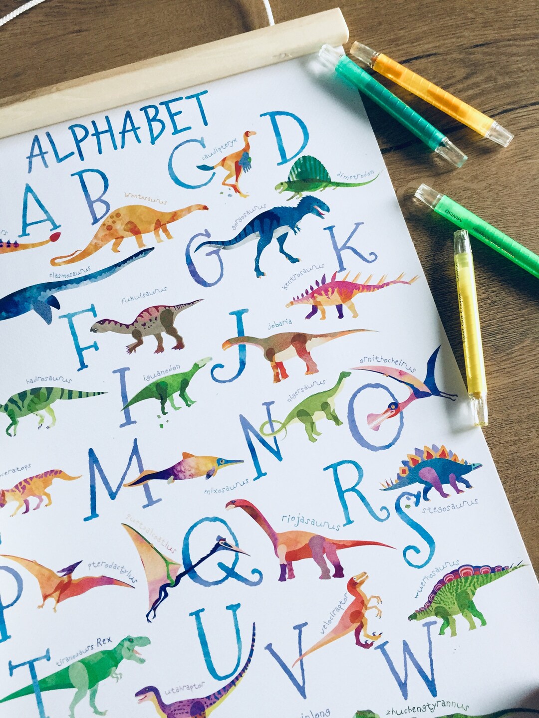 Dinosaurs Alphabet Poster Watercolor Dino Nursery Wall Decor A-Z Kid ...