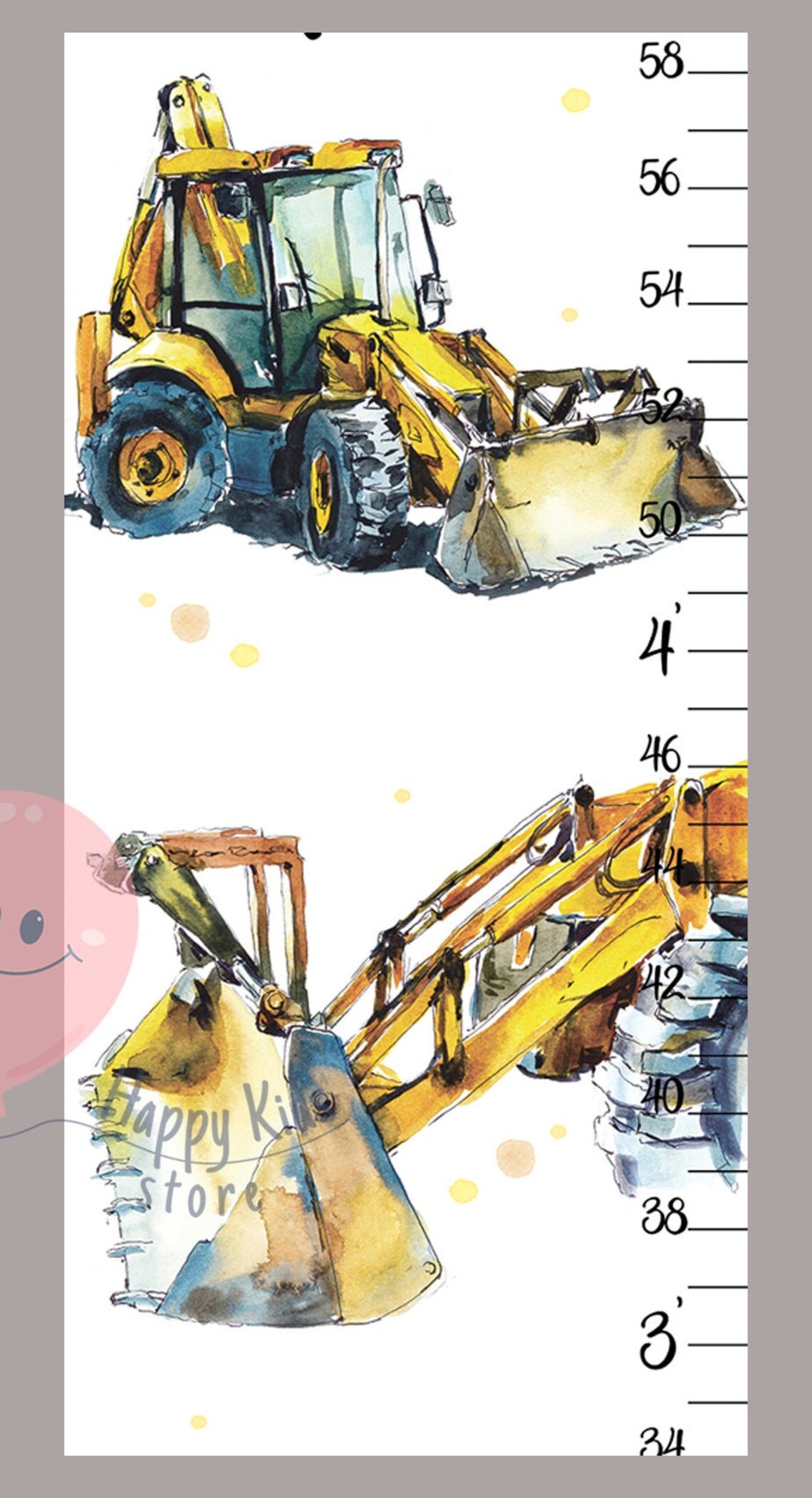 Height Chart Bulldozer Tractor Growth Chart Сonstruction Truck Nursery ...