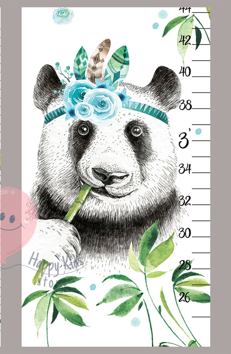 Panda Growth Chart – Boho Kids Wall Height Ruler - Etsy