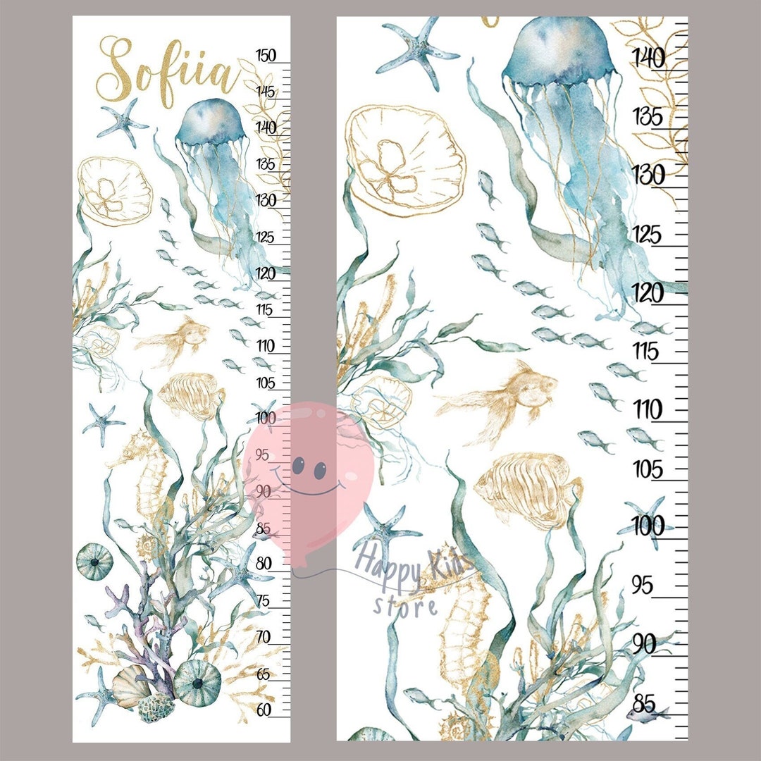 Under the Sea in Gold Growth Chart Sea Horse Jellyfish Fish Height ...