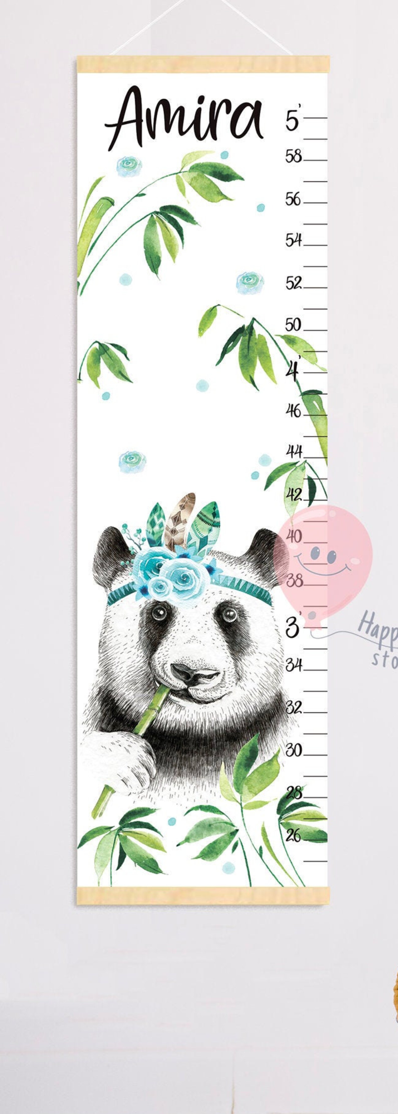 Panda Growth Chart – Boho Kids Wall Height Ruler - Etsy
