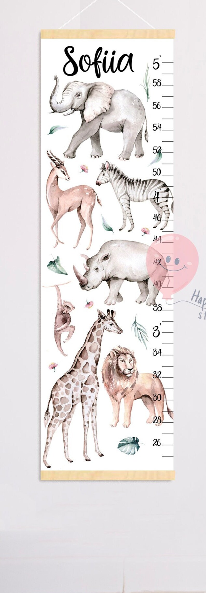 Growth Chart Safari Animals African Height Chart Jungle Theme - Etsy