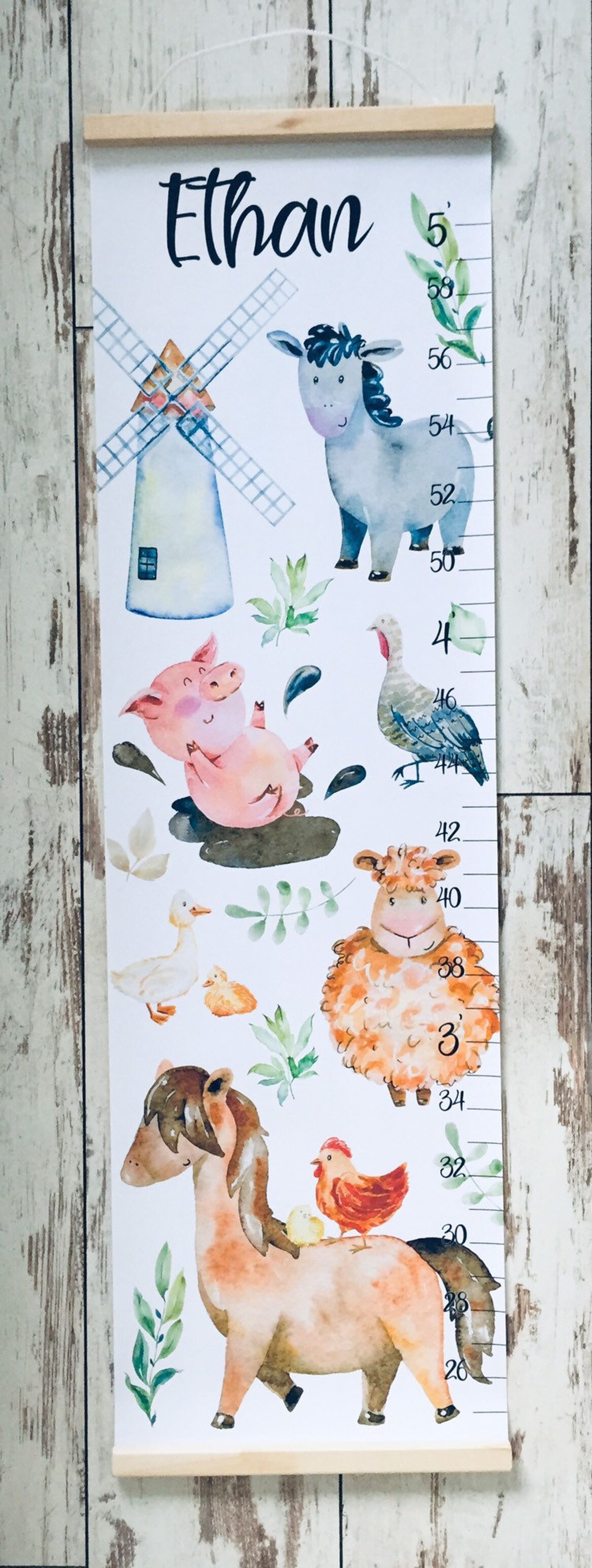 Growth chart Farm animals Canvas personalized height chart | Etsy