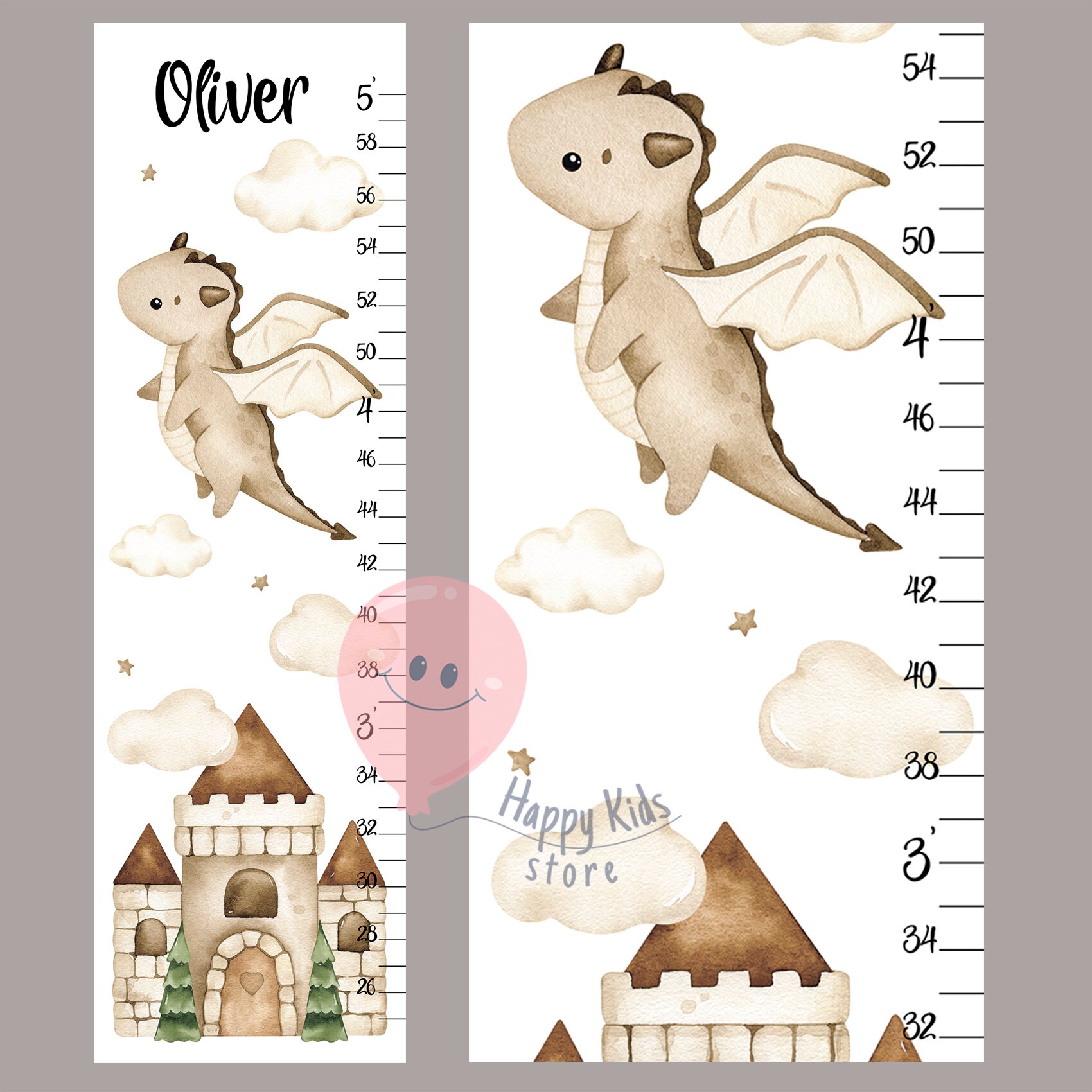 Dragon Baby Height Chart Personalized Growth Chart Fairy Castle Kid ...
