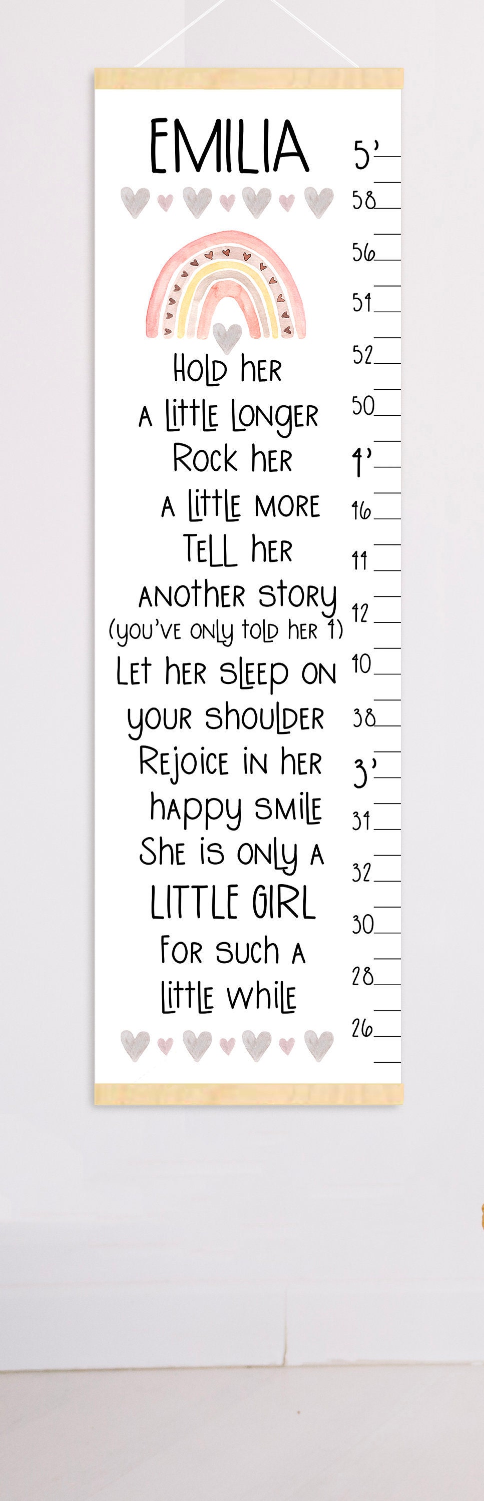 Height Chart Hold Her a Little Longer Girl Growth Chart - Etsy