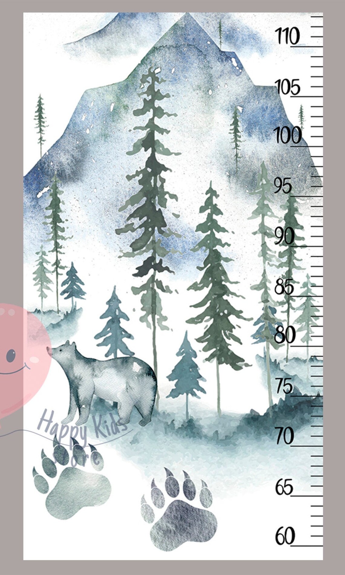 Bear Paw Height Chart Personalized Growth Chart Mountain and | Etsy