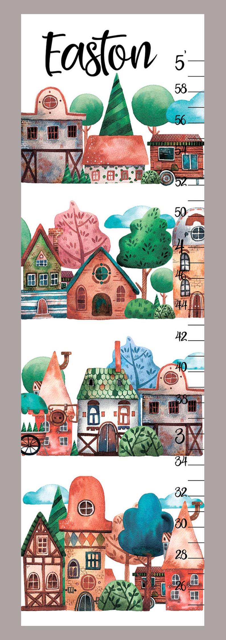 Village Houses Growth Chart Vintage Neighbourhood Height Chart - Etsy