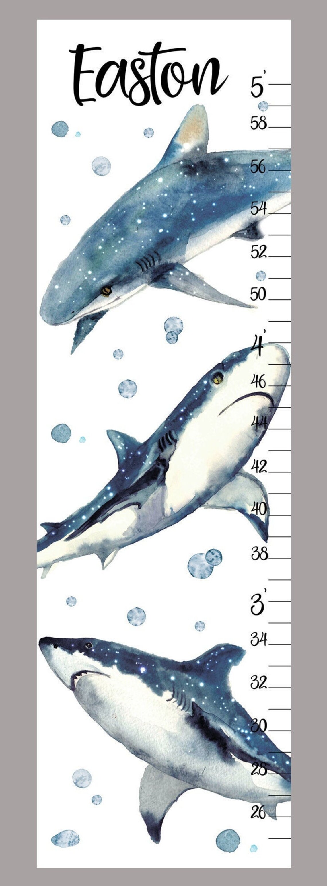 Shark Growth Chart Under the Sea Height Chart Nautical Sea | Etsy