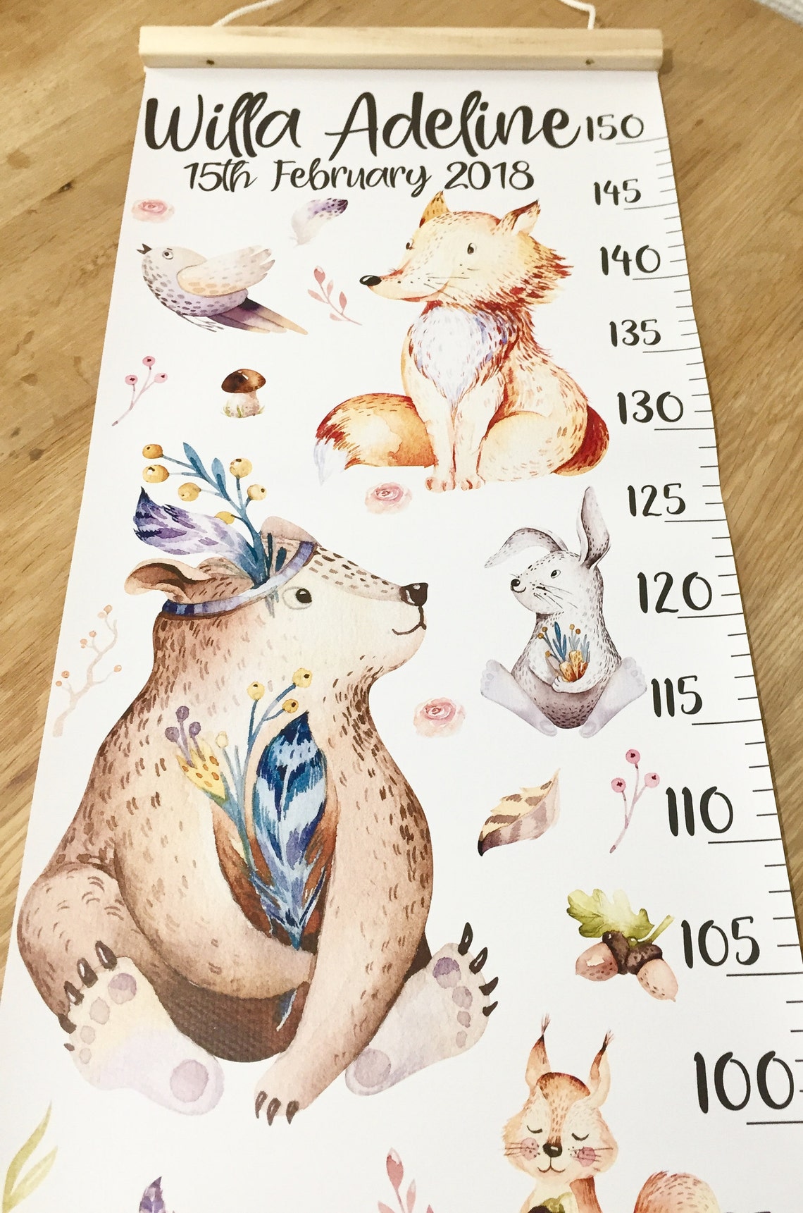Woodland Animals Growth Chart Boho Animals Nursery Art Canvas | Etsy