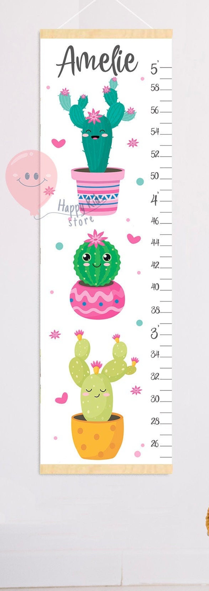 Height Chart Cactus Girl Growth Chart Kawaii Nursery Decor | Etsy