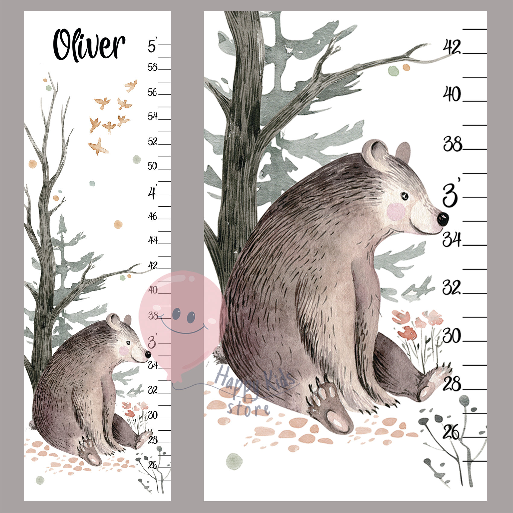 Height Chart Bear in the Forest Personalized Growth Chart Woodland ...