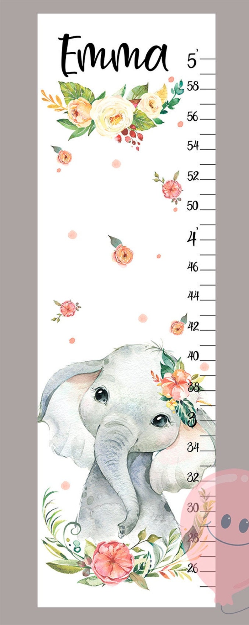 Height Chart Elephant Baby Girl Elephant Growth Chart Cute | Etsy