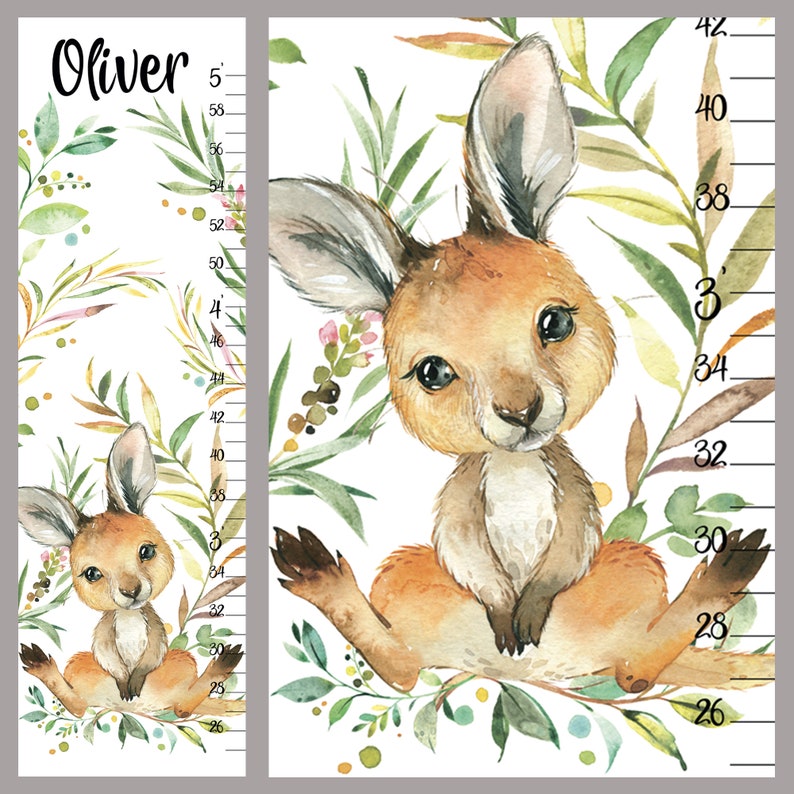 Cute Kangaroo Growth Chart Nursery Art Canvas Personalized | Etsy