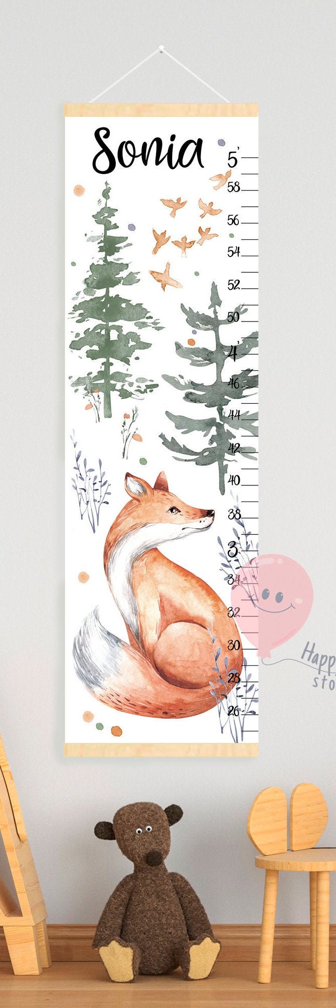 Fox height chart Personalized growth chart Woodland animals | Etsy