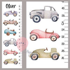 Retro Cars Growth Chart Boy Height Chart Transportation Nursery Decor ...