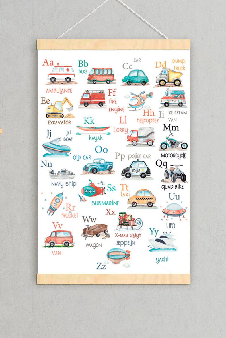 Transportation Alphabet Poster Watercolor Transport Nursery - Etsy