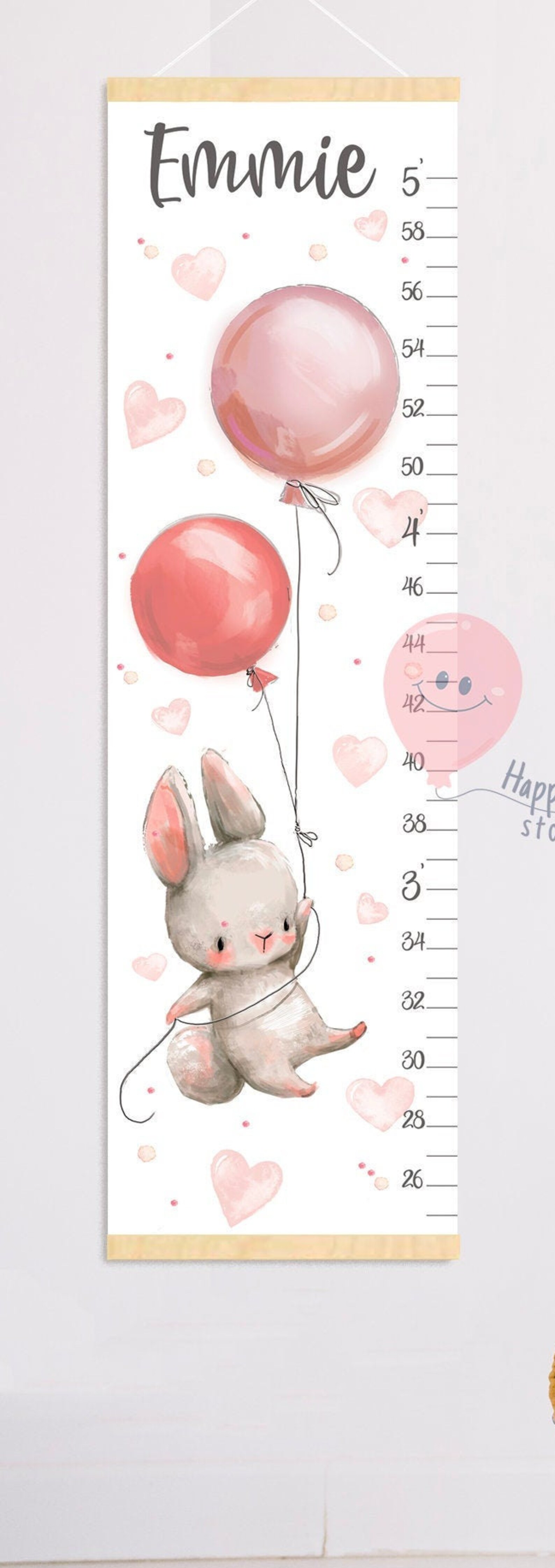 Bunny With Hearts Height Chart Balloons Growth Chart Baby - Etsy