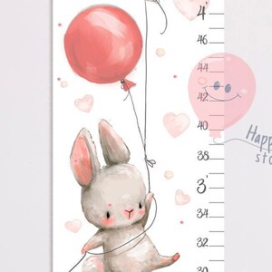 Bunny With Hearts Height Chart Balloons Growth Chart Baby Rabbit ...