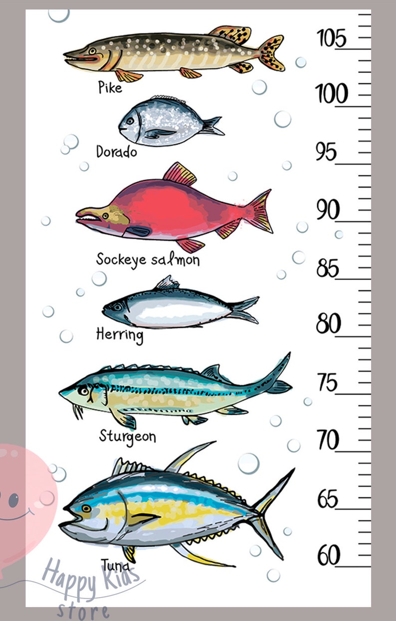 Fishing Height Chart Fisherman Baby Growth Chart Marine Fish | Etsy