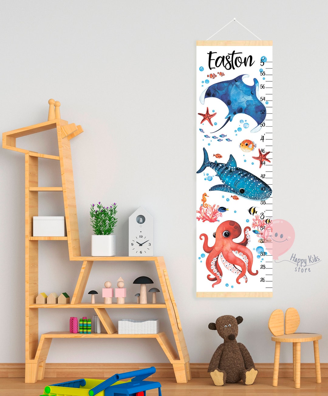 Under the Sea Growth Chart Shark Stingray Octopus Height Chart Nautical ...