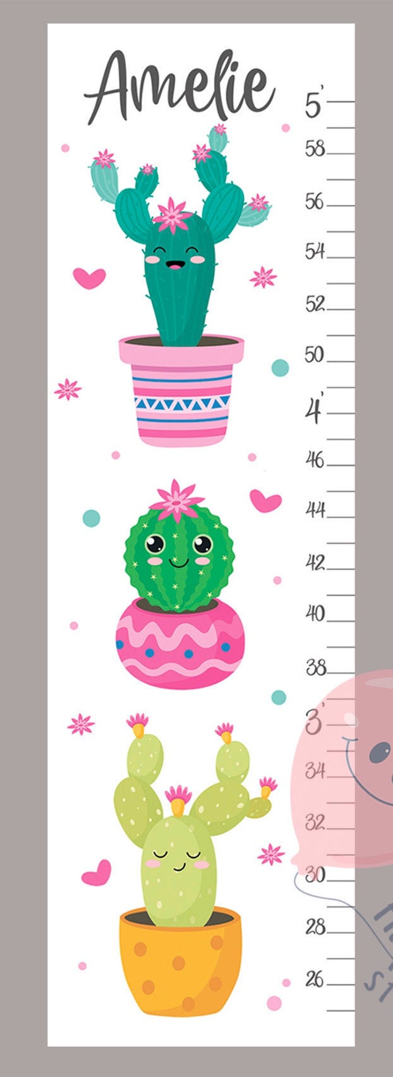 Height Chart Cactus Girl Growth Chart Kawaii Nursery Decor | Etsy