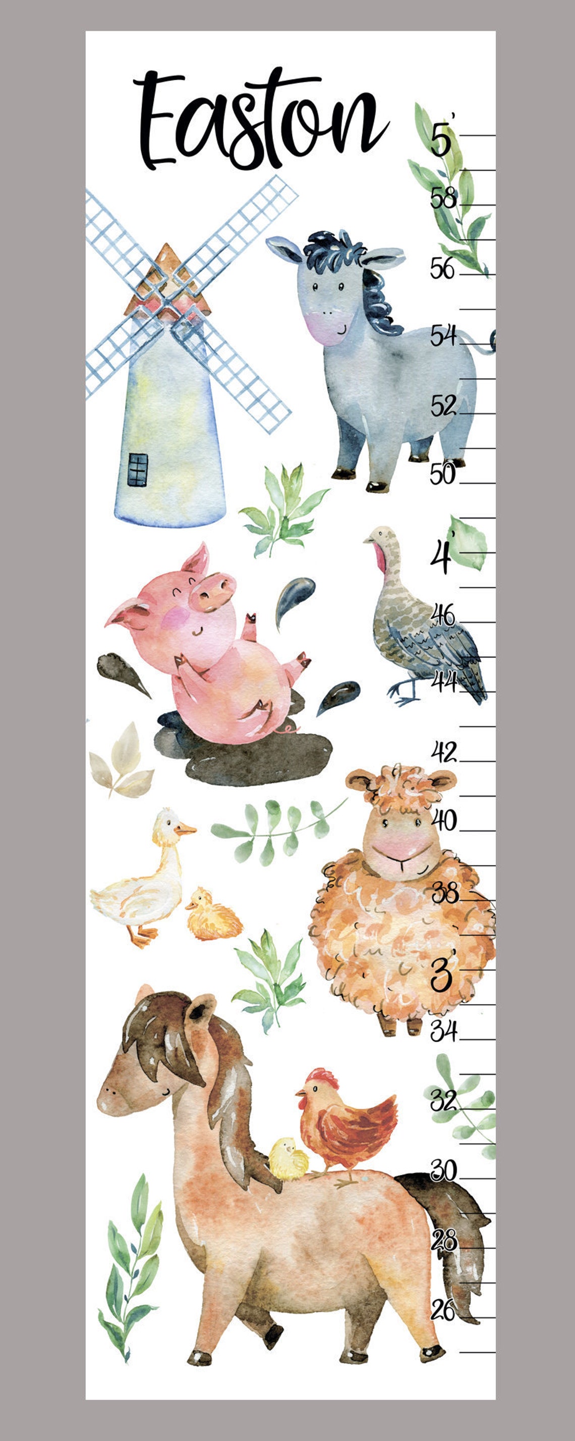 Growth Chart Farm Animals Canvas Personalized Height Chart | Etsy