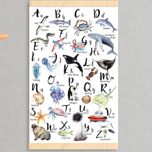 Ocean Themed Alphabet Poster Nautical Sea Creatures Nursery Wall Decor ...