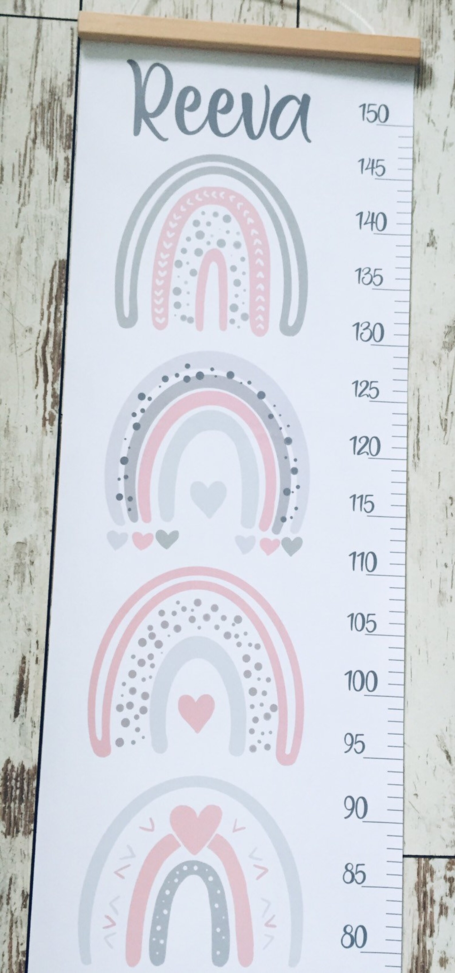 Height Chart Rainbows With Hearts Girl Growth Chart Pink and - Etsy