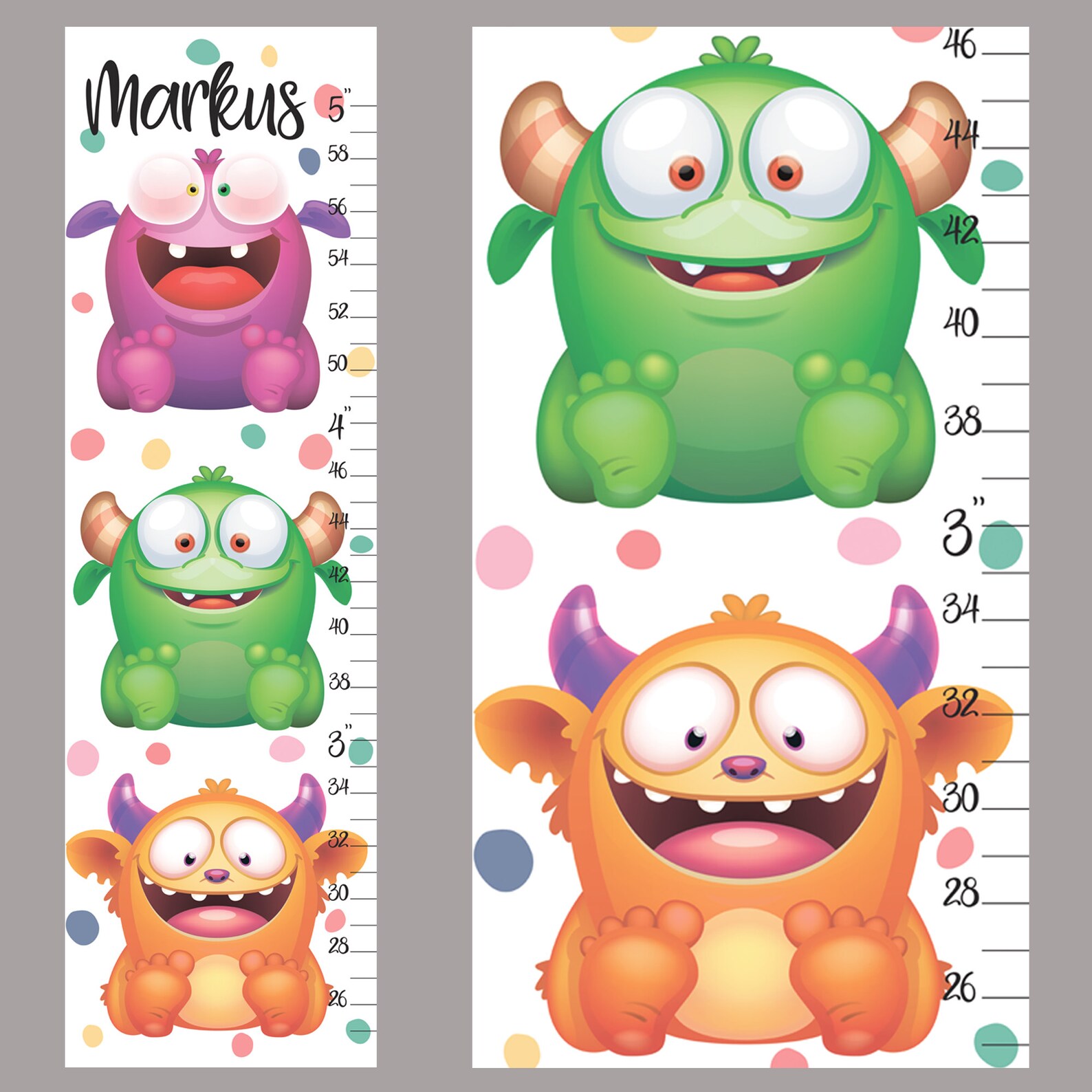 Cute Monsters growth chart Personalized canvas growth chart | Etsy