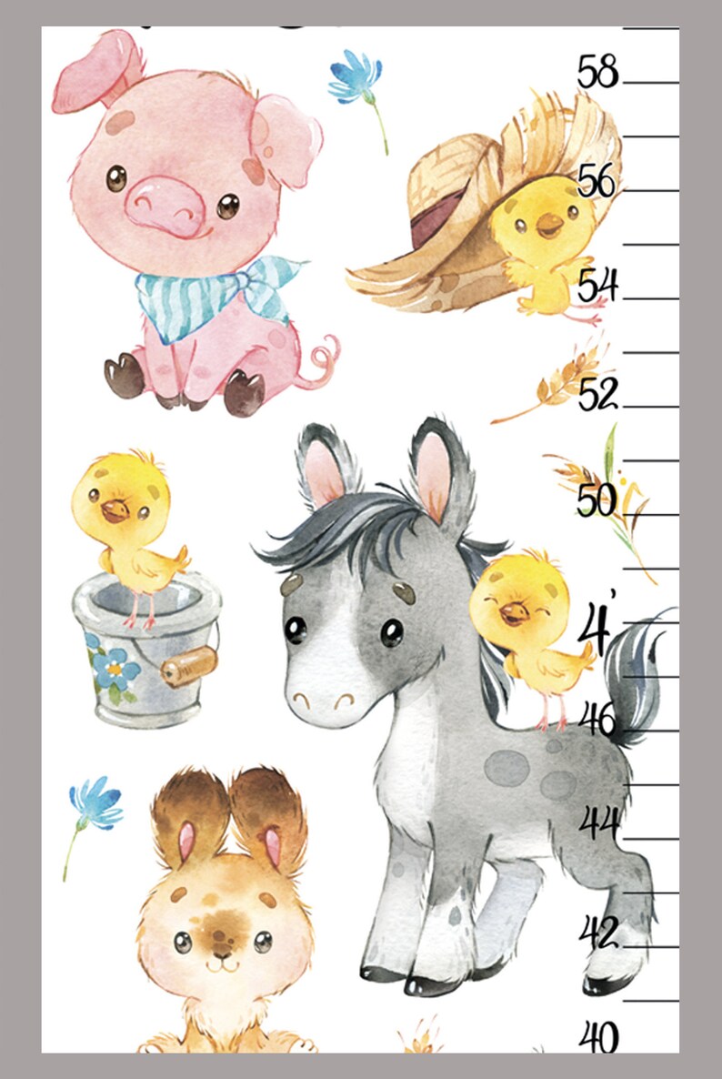 Growth Chart Farm Animals Canvas Personalized Height Chart | Etsy