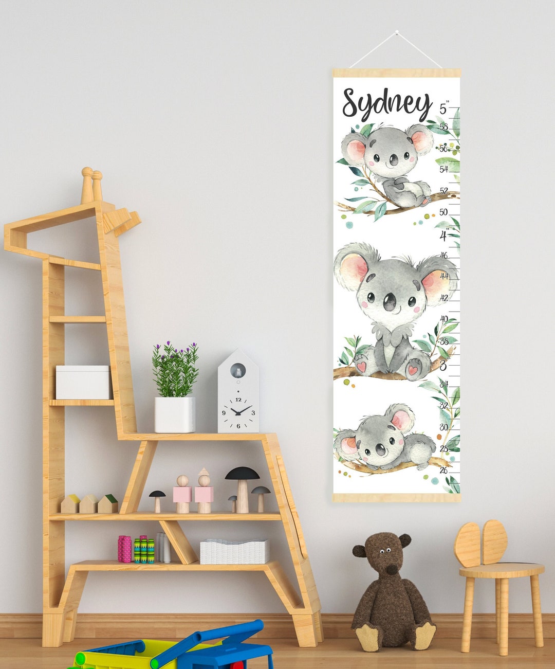 Cute Koala Growth Chart Nursery Art Canvas Personalized Growth Chart ...