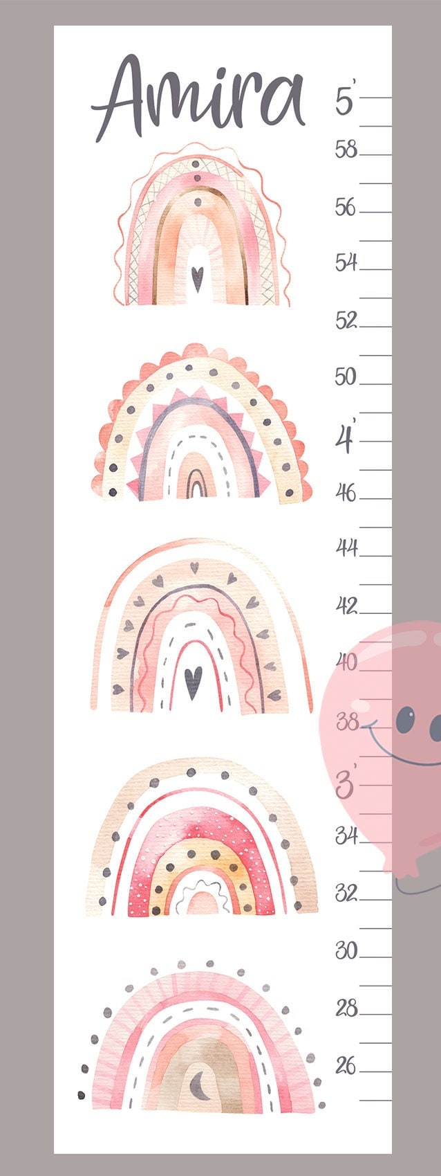 Height Chart Rainbows in Boho Style Girl Growth Chart Rainbow - Etsy