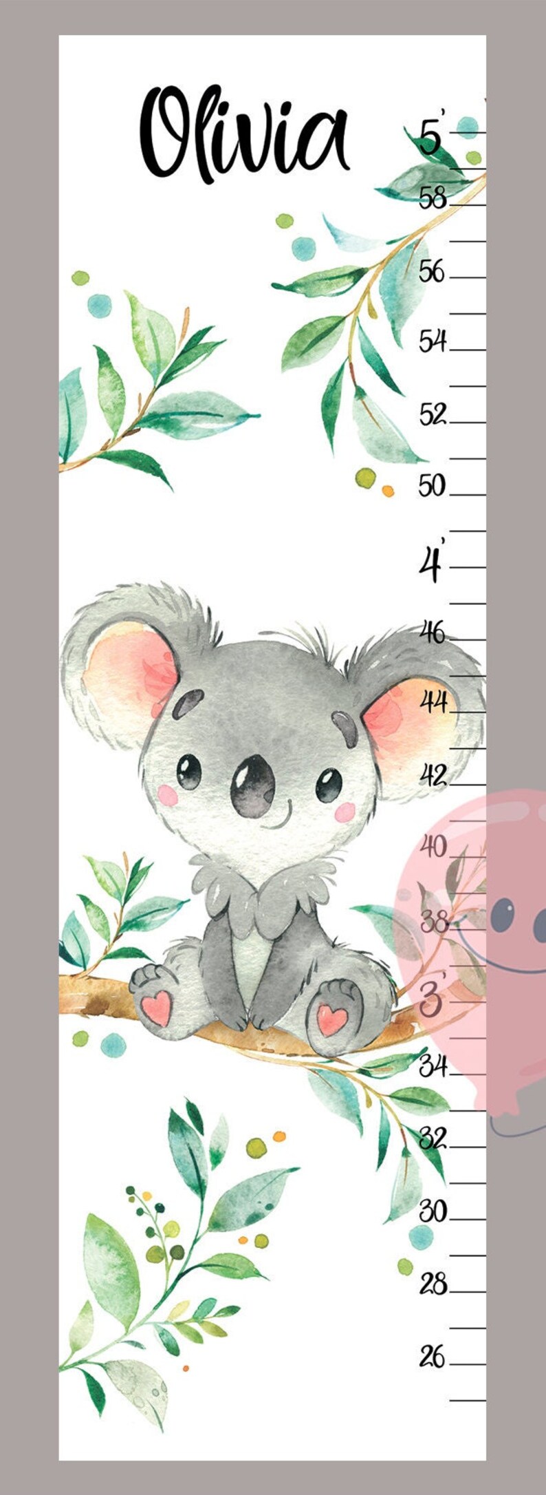 Koala Height Chart Baby Growth Chart Australian Animals - Etsy