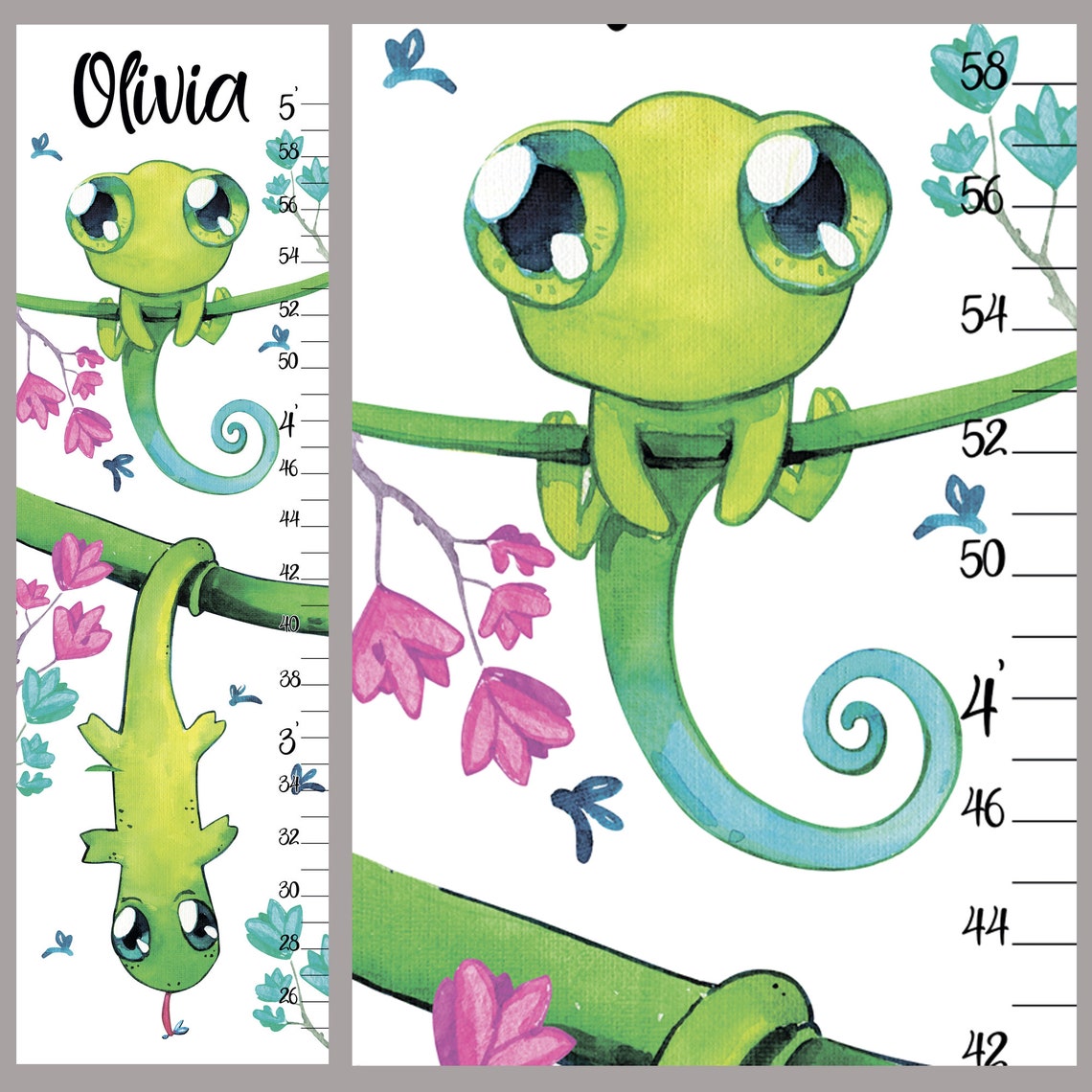 Chameleon Height Chart Lizards Growth Chart Theme Nursery Art Kids Room ...