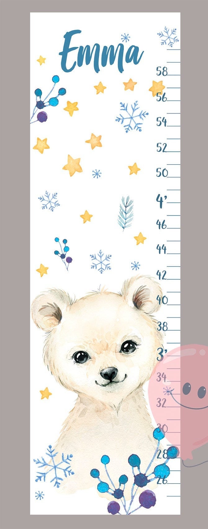 Polar Bear Height Chart Kids Growth Chart Arctic Animals - Etsy
