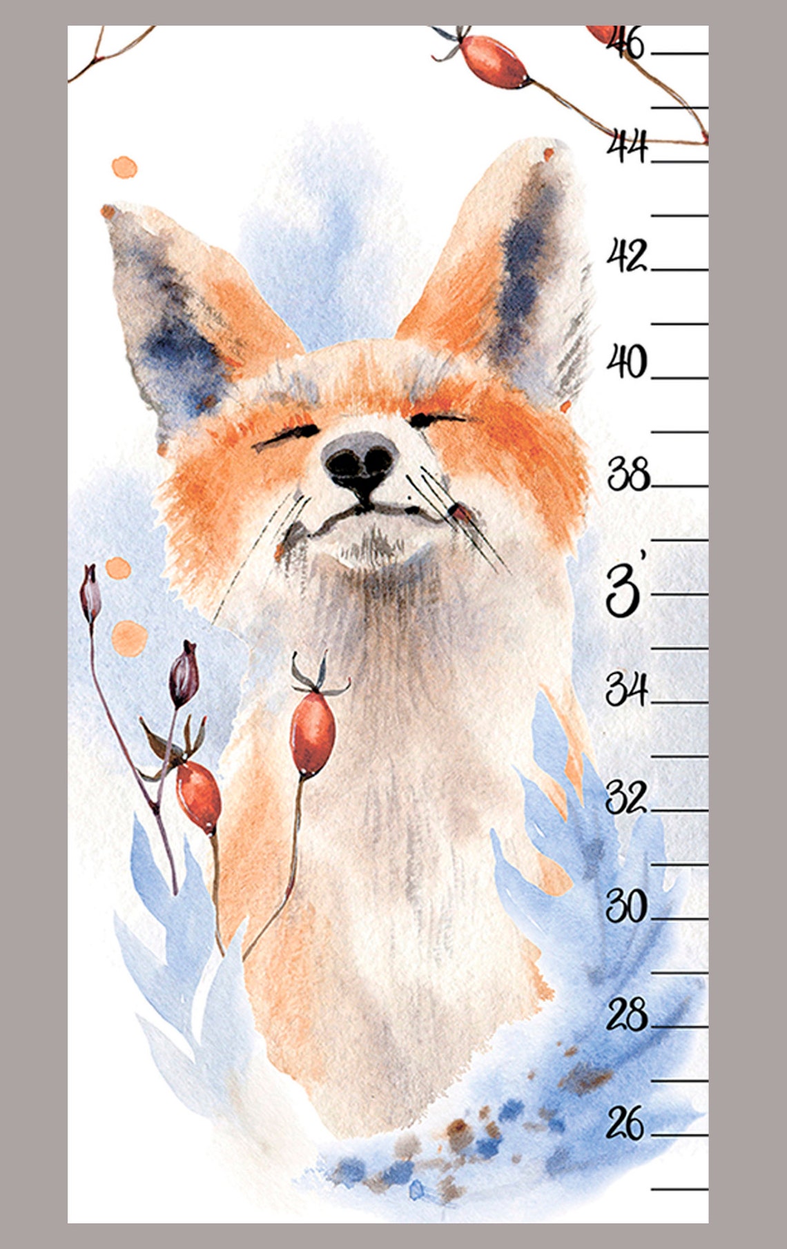 Fox Growth Chart Woodland Height Chart Fox Nursery Gift Shower | Etsy