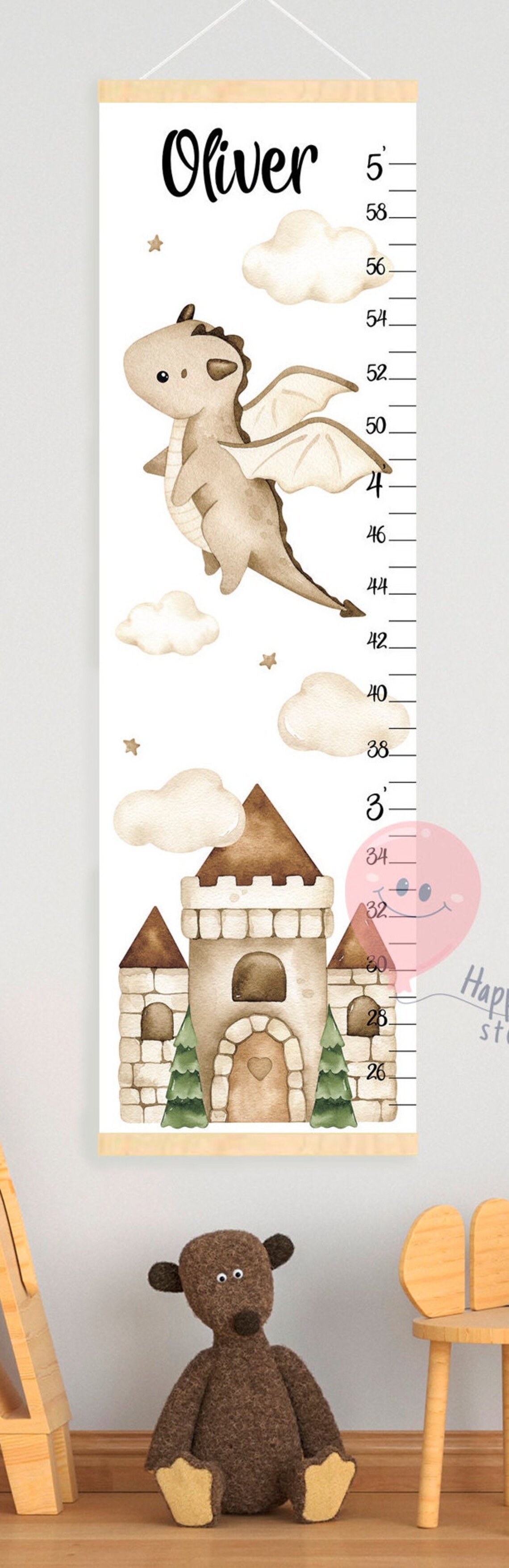 Dragon Baby Height Chart Personalized Growth Chart Fairy Castle Kid ...