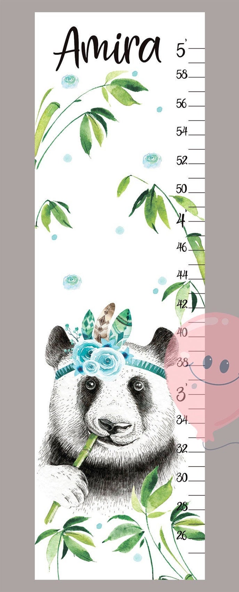 Panda Growth Chart – Boho Kids Wall Height Ruler - Etsy