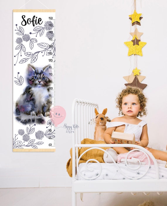 Height chart Kitty and flowers Pet animals and floral growth | Etsy
