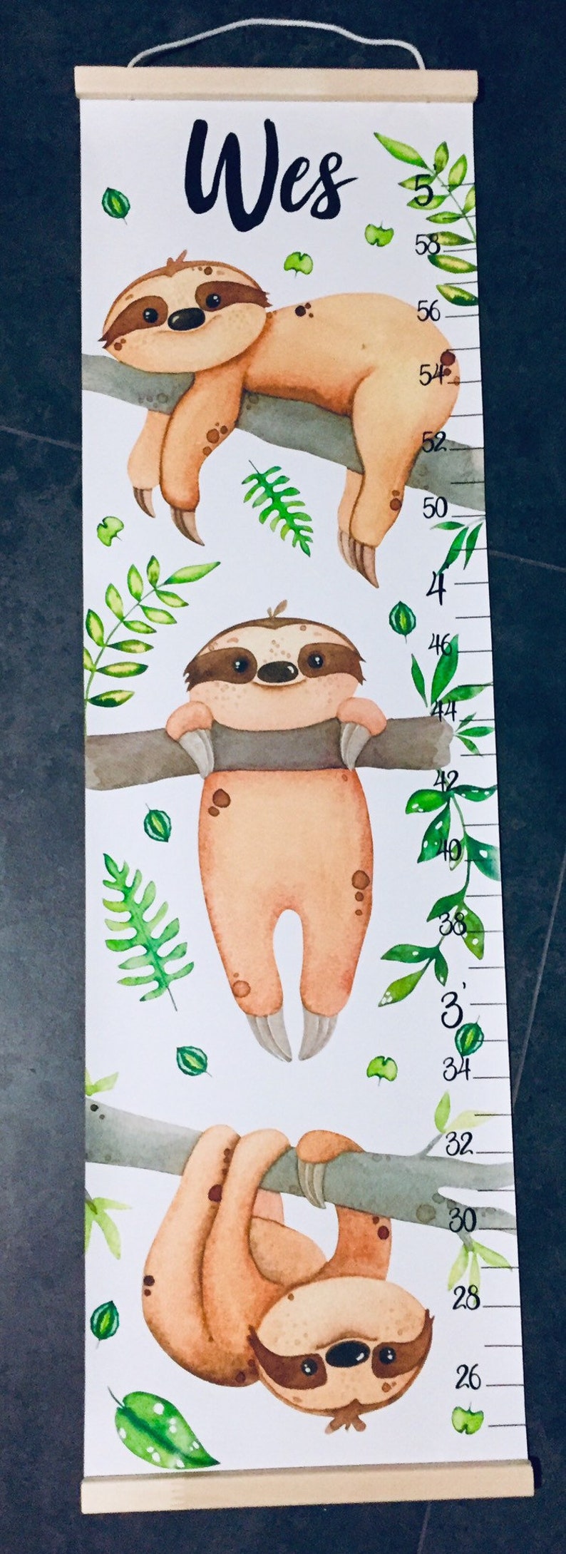 Cute Sloth Growth Chart Cute Animals Nursery Art Canvas - Etsy