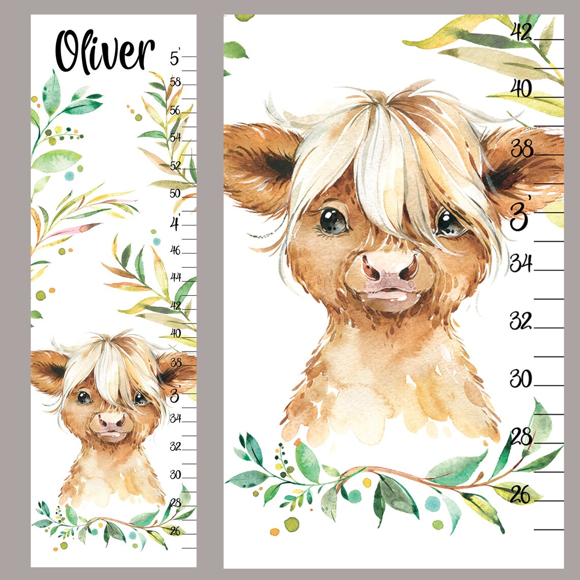 Calf Height Chart Cow Nursery Decor Farm Baby Growth Chart - Etsy