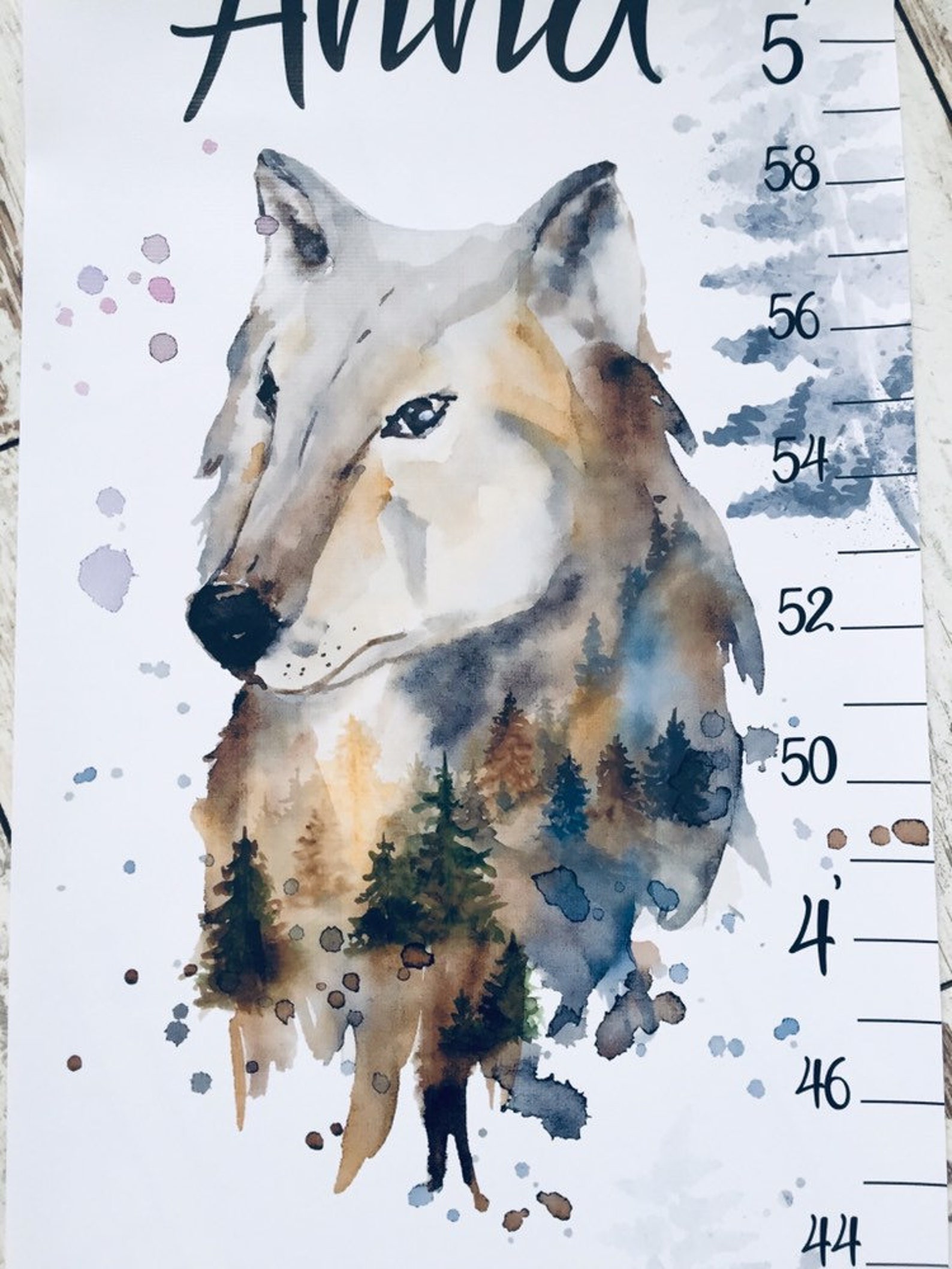 Wolf growth chart Forest animals nursery decor Woodland shower | Etsy
