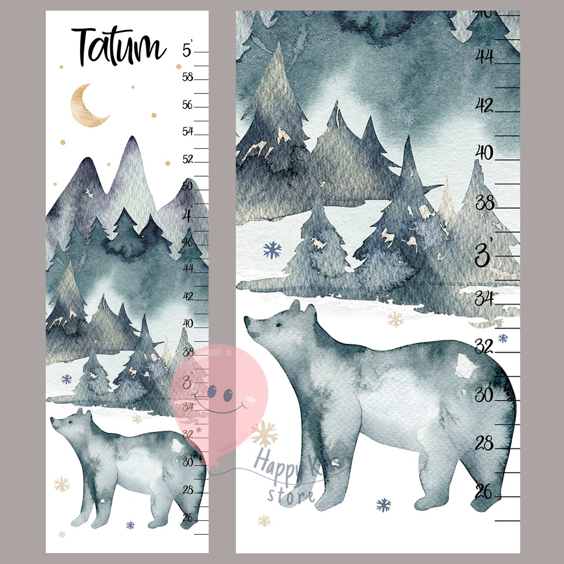 Bear Height Chart Personalized Growth Chart Mountain and - Etsy